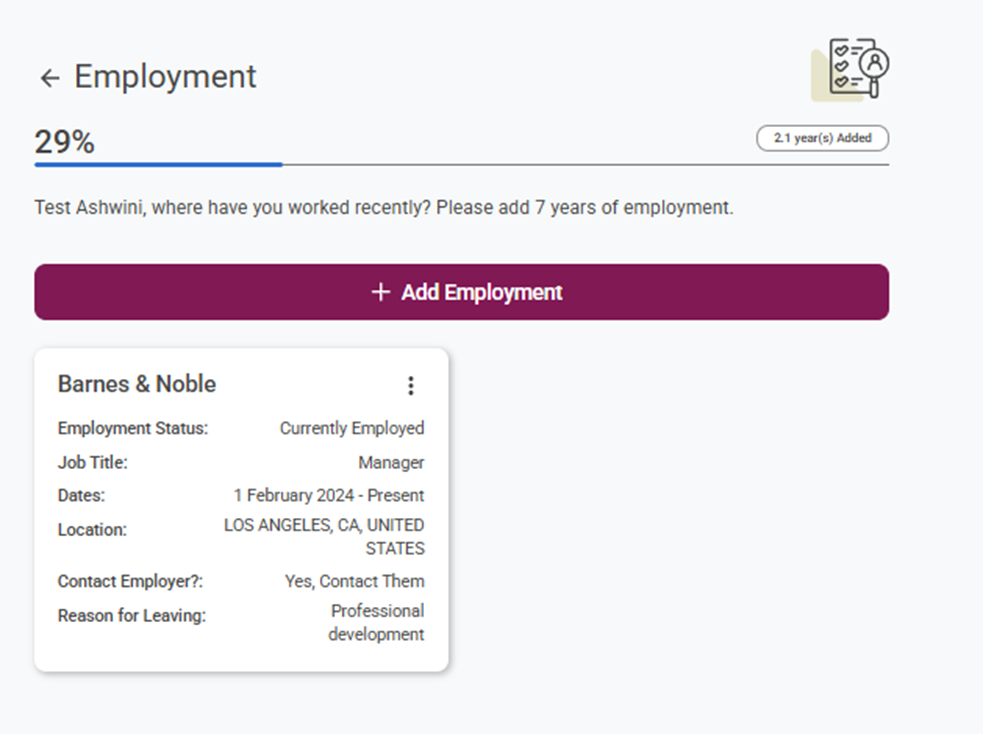 ServiceConnect - Profile Advantage Instant Employment Tool